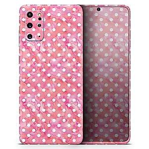DesignSkinz White Polka Dots Over Pink Watercolor Protective Vinyl Decal Wrap Skin Cover Compatible with The Samsung Galaxy S20 (Screen Trim & Back Glass Skin)