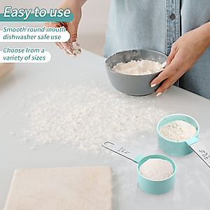 Measuring Cups Set Measuring Spoons Set, Nesting Measure Cups with Stainless Steel Handle, For Measuring Dry and Liquid Ingredients Small Teaspoon with Plastic Head (Mint Green)