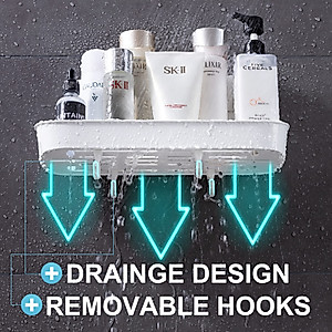 LEVERLOC Shower Caddy with 4 Hooks 2 Packs, Suction Cup Shower Shelf One Second Installation Hanging Shower Rack Removable & Reusable No Drilling Shower Caddy Suction Plastic Wall Mounted