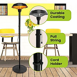 Patio Heater, Electric Patio Heater, 1500W Infrared Heater, Outdoor Heater, Infrared Patio Heater, Waterproof & Tip-Over Protection, for Indoor/Outdoor, Garden, Balcony, Garage and Backyard (EPH-BLK)
