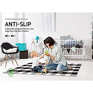 Syntus Buffalo Plaid Rug, 35.4 x 59 inch Doormat Kitchen Rug Black and White Cotton Outdoor Mat for Porch Bathroom Carpet Living Room Throw Area Rug