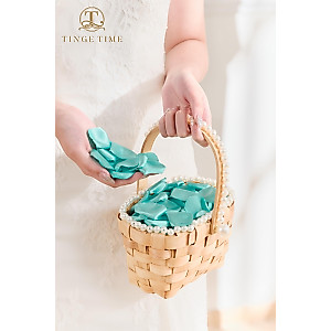 TINGE TIME 300pcs Silk Rose Petals Teal Green Heart Flower Petals for Wedding Flower Girl Basket Aisle Scatter Dinner Table Centerpieces Party Confetti Bridal Shower Romantic Night Decoration
