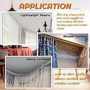 Metal Curtain Hooks Long Drapery Hook Pins 7cm by 1.8cm Stainless Steel Pin on Hooks with Clear Box for Window Curtain, Door Curtain and Shower Curtain, Silver (50 Pieces)