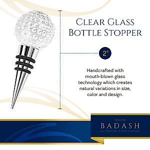 Badash Golf Ball Wine Bottle Stopper - 2" Long Mouth-Blown Lead-Free Clear Glass Stopper - Sparkling Wine Bottle Stopper for Liquor or Wine Glass Bottles