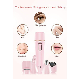 JCSW Facial Hair Removal for Women, 4 in 1 Painless Electric Shaver Women Epilation, Rechargeable Foil Shaver, Waterproof Body Remover Kit Eyebrow Nose Arms Bikini Area Legs