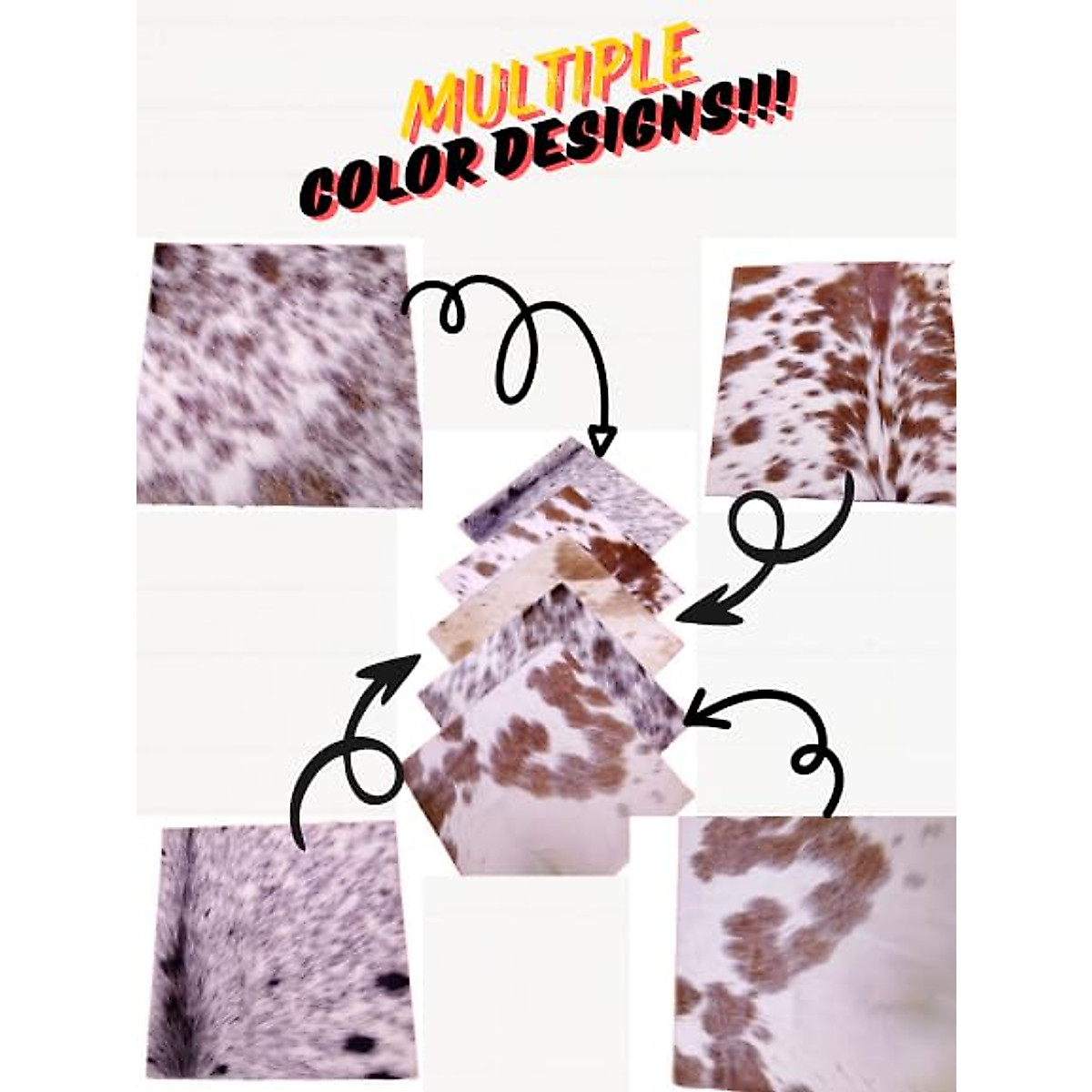 Natural Hair On Premium Quality Leather Cowskin Sheet with Hair on/Fur - NO Holes (Multi Color, 12"x12")