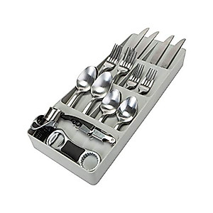 Kitchen Details 7 Slot Cutlery Drawer Organizer | Utensil Tray | Silverware Holder | Knife Spoon Fork | Flatware Storage & Organization | Grey