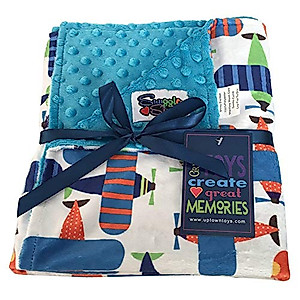 Snuggle Stuffs Unisex Baby Reversible Minky Dot Stroller Blanket (Choose Color) (Airplane/Turquoise)
