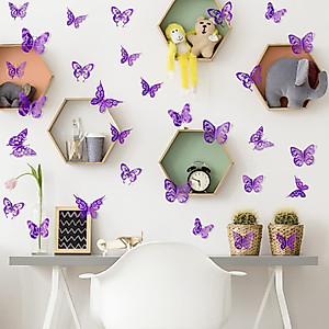 3D Butterfly Wall Decor Butterflies Wall Sticker Removable DIY Hollow PVC Butterfly Wall Decals for Kids Baby Bedroom Girls Child Teens Nursery Classroom Living Room Wedding Birthday Cake Party