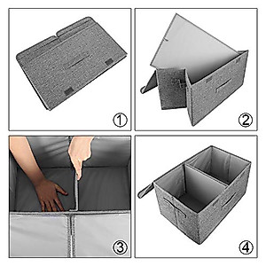 Valease 2 Pack Large Storage Boxes with Lids and Handles, Collapsible Linen Storage Bins Organizer Containers Baskets Cube with Removable Divider for Home Bedroom Closet Office (Grey, Large)