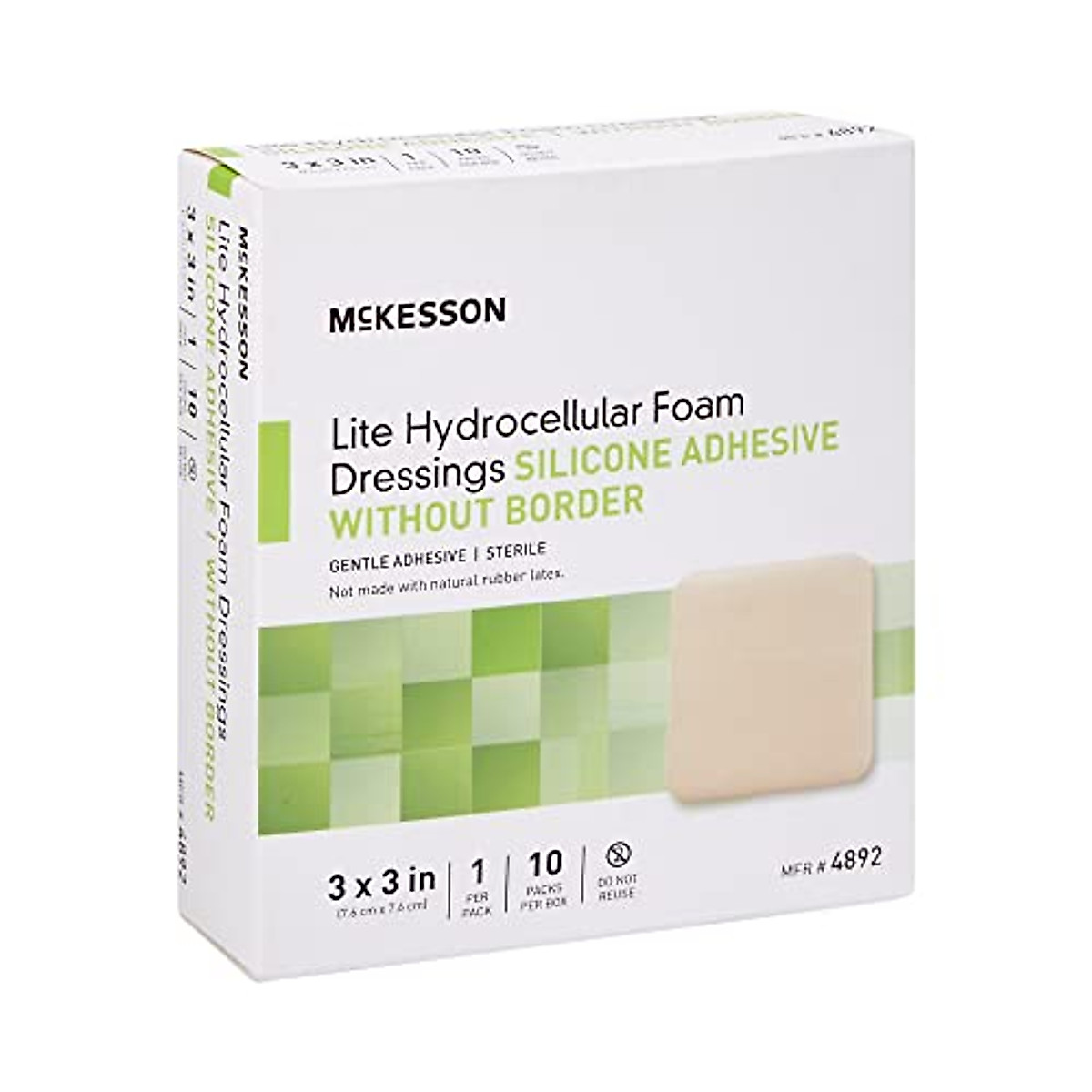 McKesson Lite Hydrocellular Foam Dressings, Sterile, Silicone Adhesive Without Border, 3 in x 3 in, 10 Count, 1 Pack