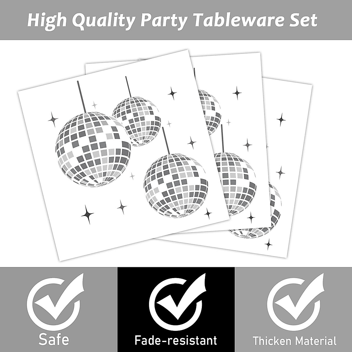 96 Pieces Disco Plates and Napkins Disco Ball Plates Disco Birthday Party Paper Plates 70s Tableware Set Birthday Party Supplies Silver Napkins Hip Hop Baby Shower Party Decorations for 24 Guests
