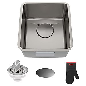 KRAUS Dex 17-Inch Undermount Single Bowl TRU16 Gauge Stainless Steel Kitchen Bar Sink with DrainAssure WaterWay and VersiDrain Assembly in Radiant Pearl Finish, KD1US17B