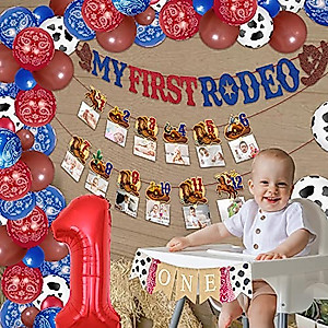 GOGOPARTY My First Rodeo Cowboy 1st Party Decorations - Western Cowboy Theme 1 Year Old Party Supplies, Cow One High Chair Banner, Photo Banner, Balloons, Cowboy Themed Birthday Sets
