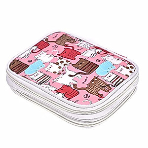 Crochet Hooks Storage Bag, Double-Layer Zipper Crochet Empty Bag, Portable Travel Multi-Slot Short Crochet Elastic Case Mesh Bag Knitting Accessories Tool Organization Bag (Flower Print)