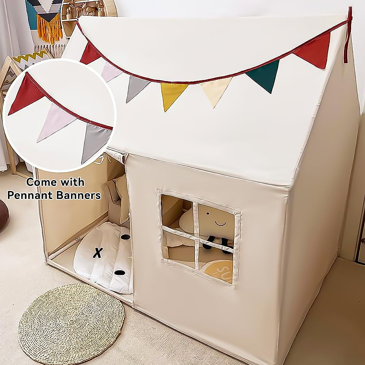 Kids Tent Indoor & Outdoor Toddler Tent Kids Play Tent Large Kids Playhouse Tent Toys with Pennant Banners Razee