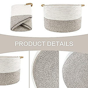 Large Woven Nursery Basket 21.7" x 13.8" Rope Woven Bins with Handles for Baby Cloth Toys Book Storage, Sturdy Decorative Storage Baskets for Organization, Living Room Bathroom Bedroom