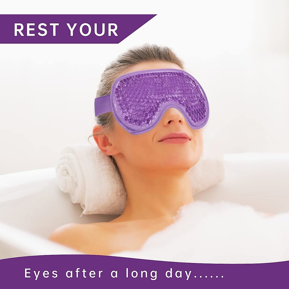 2 PCS Ice Eye Mask Reusable Hot Cold Therapy Gel Bead Eye Mask for Puffiness/Dark Circles/Eye Bags/Dry Eyes/Headaches/Migraines/Stress Relief,Cooling Eye Mask,Ice Pack for Eyes (Purple)