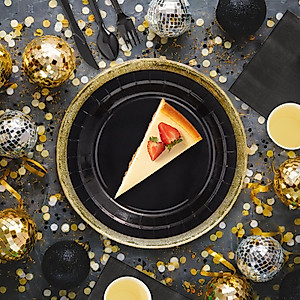 Juvale 144 Piece Black Party Supplies - Serves 24 Disposable Black Paper Plates, Napkins, Cups, and Cutlery, Ideal Party Table Decorations for Birthdays, Halloween Parties & Graduation