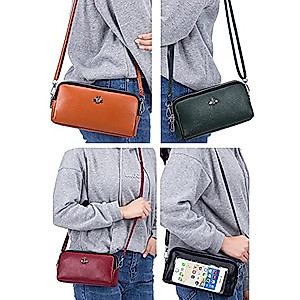 Genuine Leather Small Crossbody Bag Touch Screen Phone Case Wristlet Clutch Handbag for Women Girls (L1- Black)