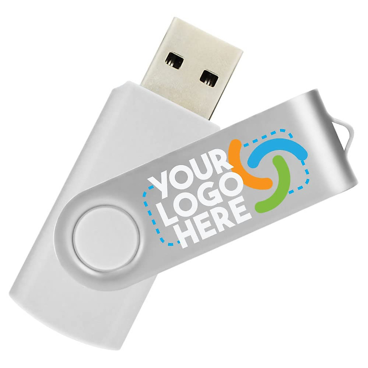 4GB Custom USB Flash Drives Personalized with Your Logo - for Promotional Use - Swivel - White Body/Silver Clip - 20 Pack