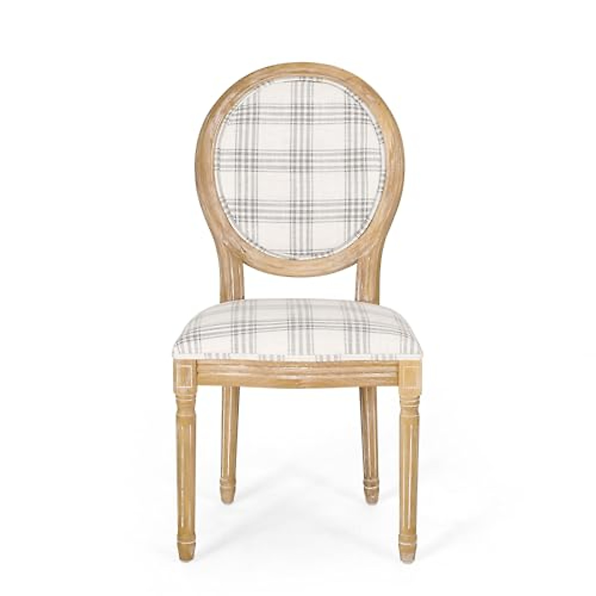 Christopher Knight Home Phinnaeus Dining Chair Set, Set of 4, Wood, Gray Plaid + Light Beige + Natural