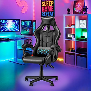 Soontrans Gaming Chair Black,High-Back Computer Chair,Ergonomic Game Chair,Racing Gamer Chair with Adjustable Headrest and Lumbar Support (Carbon Black)