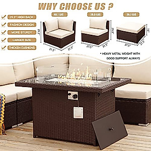 NICESOUL® Luxury High Back Extra Large Size PE Wicker Patio Furniture Sectionals 6 Pcs Outdoor Couch Sets with Fire Pit Table CSA Approved Espresso