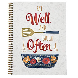 Softcover Eat Well 8.5" x 11" Recipe Spiral Notebook/Journal, 120 Recipe Pages, Durable Gloss Laminated Cover, Gold Wire-o Spiral. Made in the USA