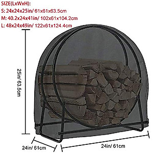 UCARE Firewood Log Holder/ Rack Cover Waterproof 24in Round Firewood Log Hoop Storage Covers for Outdoor Patio Garden Woodpile Protection (S: 24x24x25in/ 61x61x63.5cm)