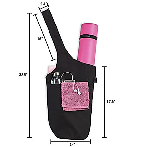 Zenifit Yoga Mat Bag - Long Tote with Pockets - Holds More Yoga Accessories. Cute Yoga Mat Holder with Bonus Yoga Mat Strap Elastics. Stylish and Practical Yoga Mat Bags and Carriers for Women (Black)