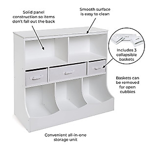 Badger Basket Combo Bin Toy Storage Unit and Book Shelf for Kids with 3 Baskets - White