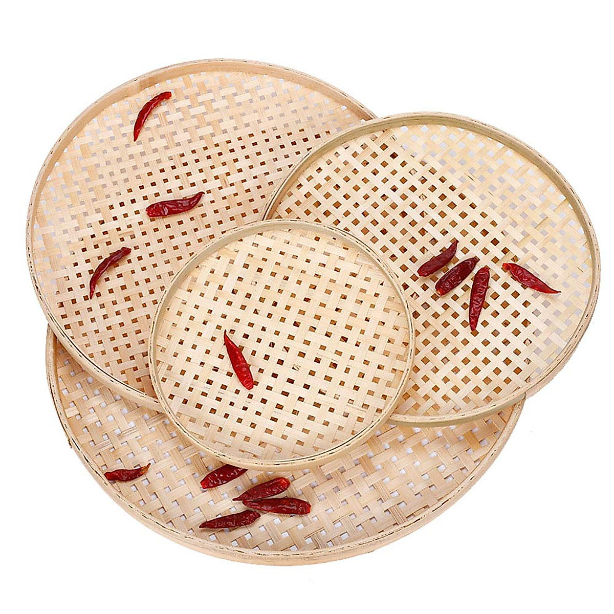 TimesFriend 100% Handwoven Flat Wicker Round Fruit Basket Woven Food Storage Weaved Shallow Tray Organizer Holder Bowl Decorative Rack Display Wall Hanging Decor for Kitchen (18cm/7", Square White)