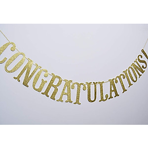 Congratulations Gold Glitter Sign Banner- Graduation, Wedding, Retirement Party Supplies Decorations (Gold)