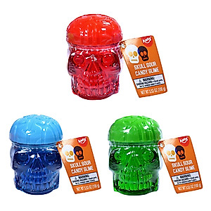 Amos Sour Liquid Candy with Spoon,Skull Sour Slime Candy Dipping Gel Liquid Candy with Strawberry & Blue Razz & Green Apple Flavors(12 Packs)