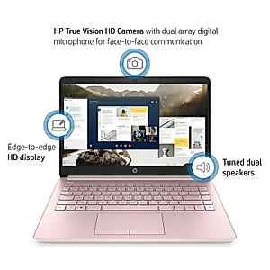 HP 2023 14-inch HD Laptop, Intel Celeron N4120, 16GB RAM, 64GB Storage, Win 11 H in S Mode, One Year of Microsoft 365, Pink