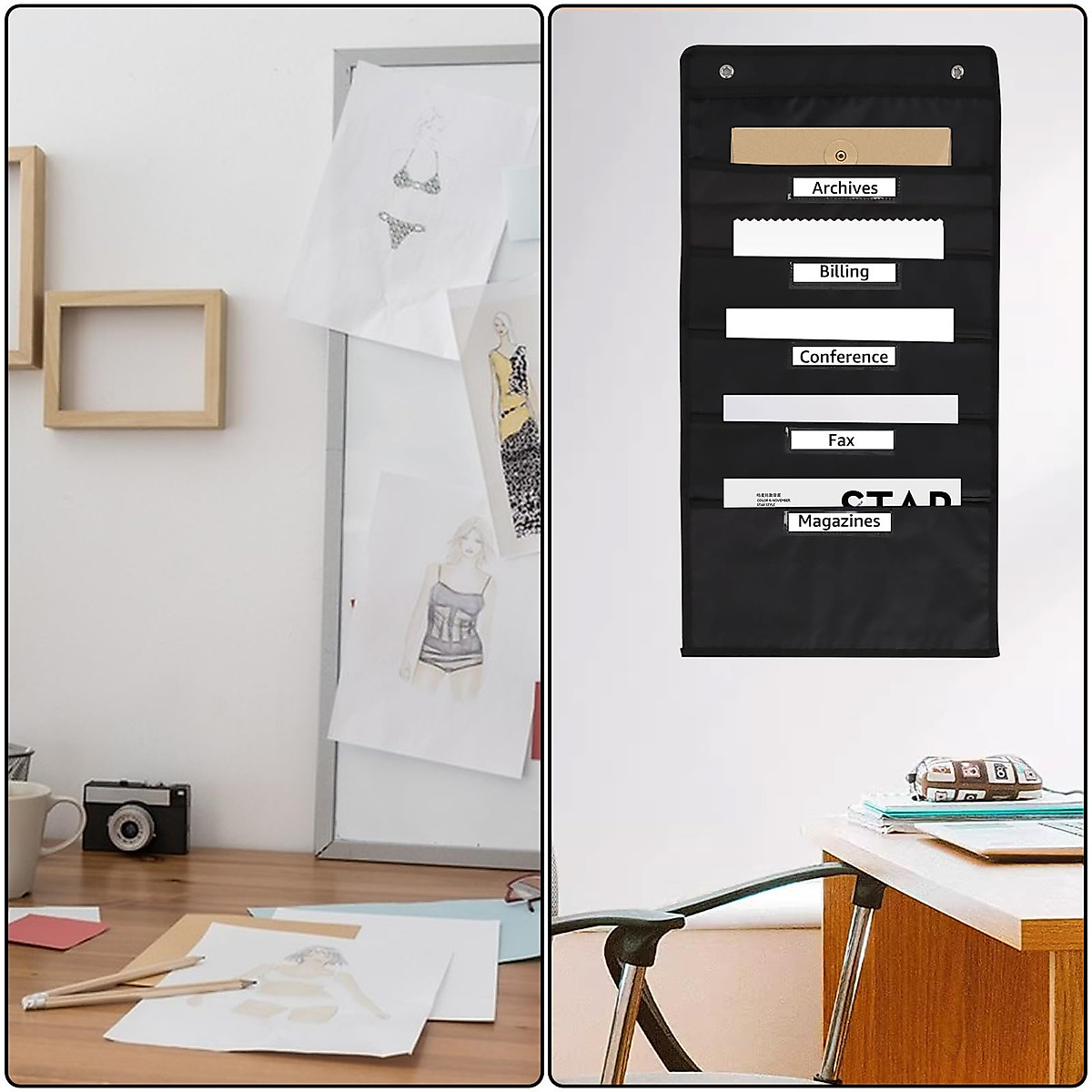 CertBuy 3 Pack Hanging File Folder Organizer, 15 Pockets and 6 Over The Door Hanger, Wall Mount Document Letter Organizer, Pocket Chart Office Supplies Office Bill Organizer for Home School Classroom