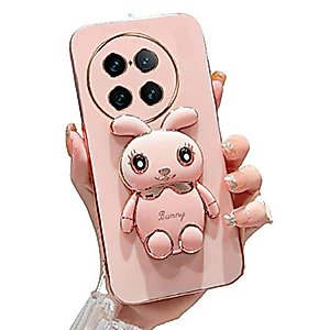 for Oneplus 11 5G Case,OnePlus 11 Phone Case 6D Cute Kawaii Hidden Rabbit Bunny Stand Design with Camera Cover,Luxury Plating Glitter Soft Silicone Girly Case for Oneplus 11 for Women Girls Pink
