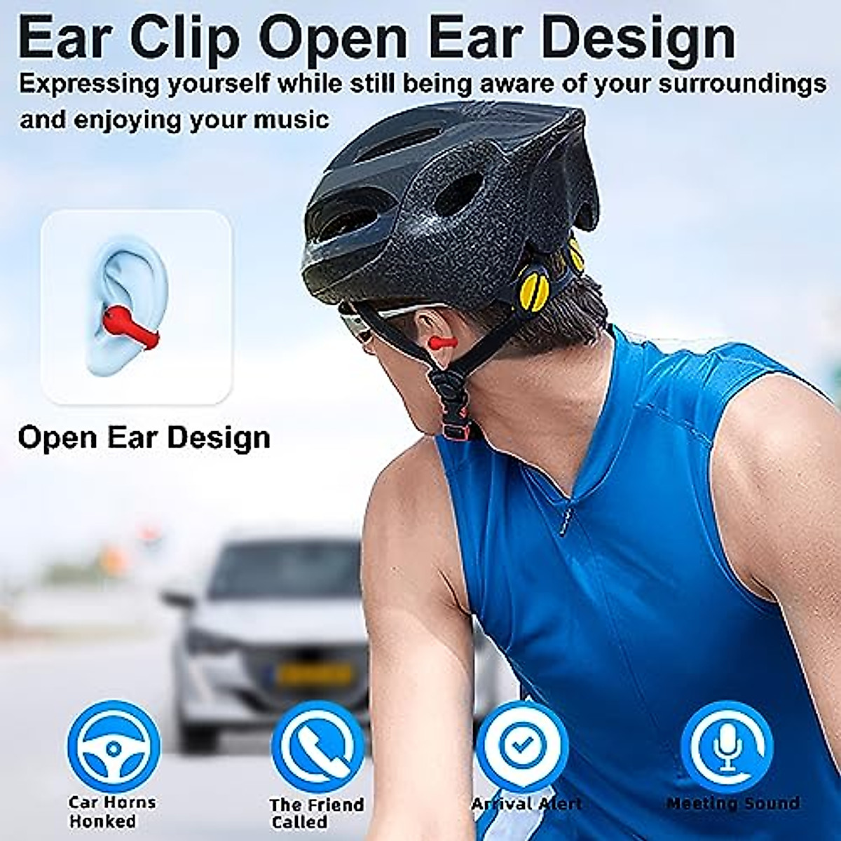 Mudtun Ear Clips Ear Buds, Clip on Headphones Ear Clip Bone Conduction Headphones Open Ear Earbuds for Small Ear Canals, Mini Light-Weight Clip on Earbuds for Sports Running Cycling Workout, Red