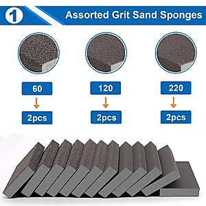 smseace 6Pack Sanding Blocks 60 120 220 Grit Sandpaper Block Washable and Reusable Sanding Blocks for Wood, Drywall, Metal, Glasses Sanding Block Set Sanding Sponge