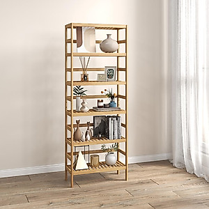 HLXZN 6 Tier Bamboo Freestanding Shelf Unit, Multifunctional Bookshelf Bookcase for Bathroom, Kitchen, Living Room, Office