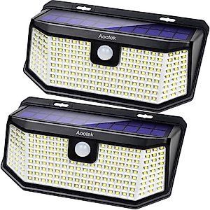 Solar Lights Outdoor 182 LEDs 2500Lm Solar Motion Sensor Lights Solar Panel 15.3 in² and 3 Modes(Security/Permanent On All Night/Smart Brightness Control) with IP65 Waterproof with Wide Angle(2pack)