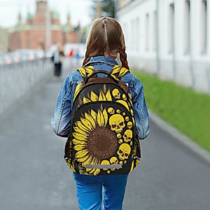 Skull & Sunflowers Backpacks Lightweight Laptop Backpack School Book Bag Travel Hiking Daypack for Women Men Teens Kids