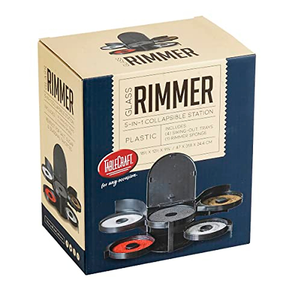 Tablecraft Glass Rimming Station with 5-Swing Out Trays , 2.3, Black