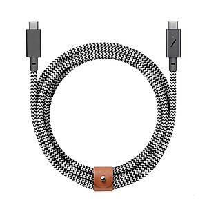 Native Union Type-C Belt Cable Pro - USB-C to USB-C 8ft Ultra-Strong Charging Cable with Leather Strap Compatible with MacBook Pro 2017-2020, MacBook Pro 13" M1/ M2, Air 13" M1, Surface Go 3 (Zebra)