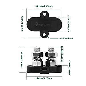 LENKRAD Bus Bar Terminal Block, Power Insulated Stud Battery Junction Post 3/8" Power Distribution Positive Negative for Truck RV Boat Car, Dual Heavy Duty Stainless Steel DC 48V