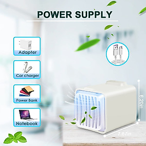 TKLake Portable Air Conditioner, 4 In 1 Portable AC Air Conditioners, Mini Air Cooler Fans with USB & LED, Personal Air Conditioner for Home/Office/Dorm/Outdoor