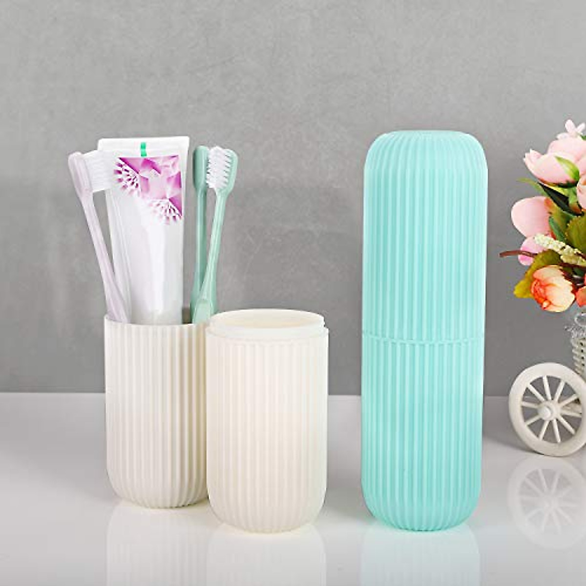 Toothbrush Travel Case Portable Travel Toothbrush Holder 2 Pack Plastic Toothbrush Storage Container Organizer for Travel Home Business School (White + Green)