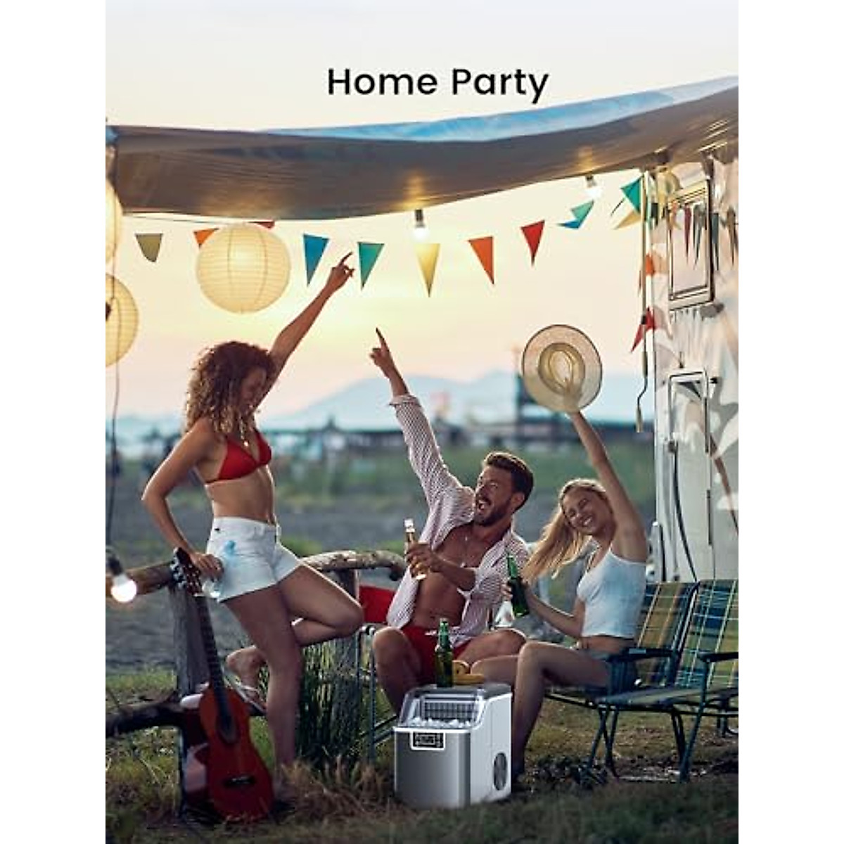 Kndko Ice Cube Maker Machine Countertop, 2 Ways to Add Water, 45Lbs/Day, 24 Pcs Ready in 13 Mins, 2.6 lbs Capacity, Ice Makers Countertop with 24H Timer for Home Bar RV,Stainless Steel Ice Maker