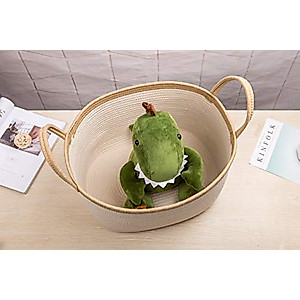 YUKIMOCOO Rope Basket with Handles, Small Storage Basket, Woven Rope Basket Baby and Kids Room Toy Storage, Towel Storage Basket, Store Basket, Basket for Candy- (S Square 21 cm 20 cm 23 cm) …